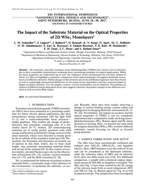 Pdf The Impact Of The Substrate Material On The Optical Properties Of 2d Wse2 Monolayers