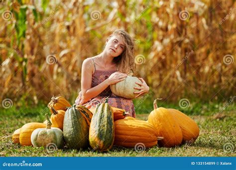 Autumn Princess With Pumpkins Stock Image Image Of Bush Gardening