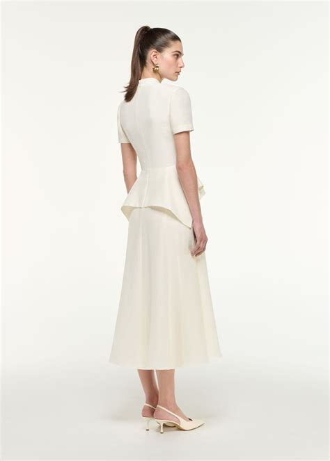 Silk Jacquard Peplum Midi Dress In Cream Roland Mouret