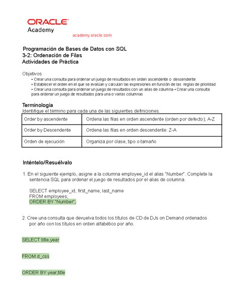 Dp 3 2 Practice Esp Academyoracle Programación De Bases De Datos Con