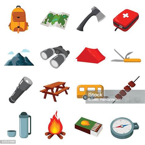 Camping Satz Vektoricons Sammlung Von Touristen Zelten Reisenicons