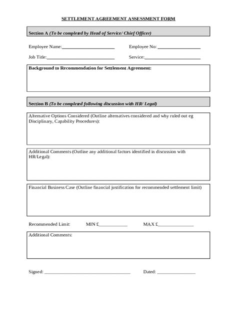 Settlement Agreement Assessment Doc Template Pdffiller