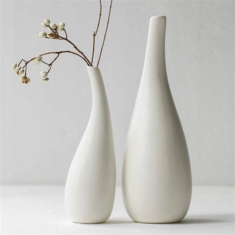 Set 2 Ceramic Vase White Modern Bud Vase Decor Fire Mantle Aldia