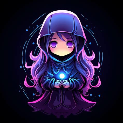 Premium Photo Neon Character Of Mysterious Chibi Girl With Long