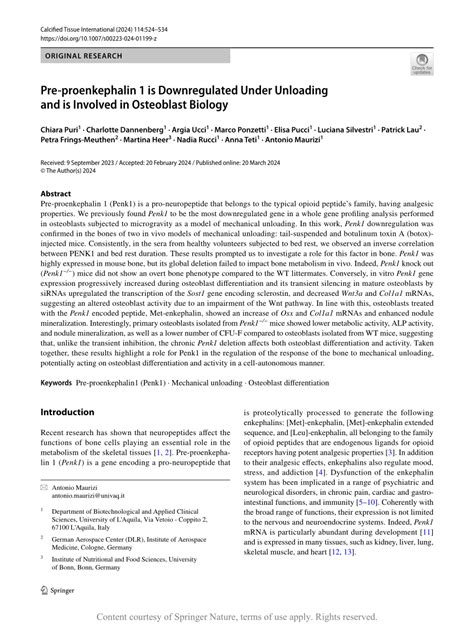 Pdf Pre Proenkephalin 1 Is Downregulated Under Unloading And Is