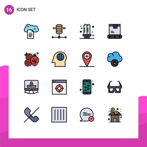 16 Universal Flat Color Filled Lines Set For Web And Mobile Applications Shipping Factory Web