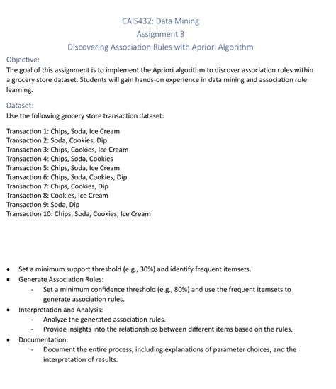 Solved Cais432 Data Miningassignment 3discovering