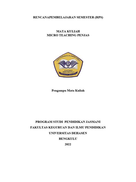 Rps Micro Teaching Penjas Pdf Karier And Perkembangan Seni