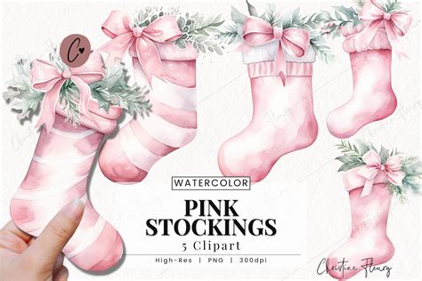 Watercolor Pink Christmas Stockings Png Graphic By Christine Fleury · Creative Fabrica