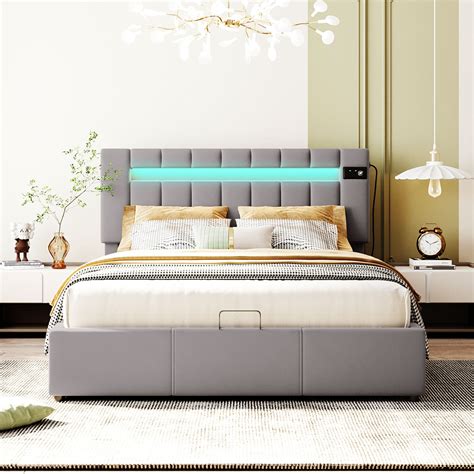 Latitude Run® Upholstered Bed Queen Size With Led Light Bluetooth