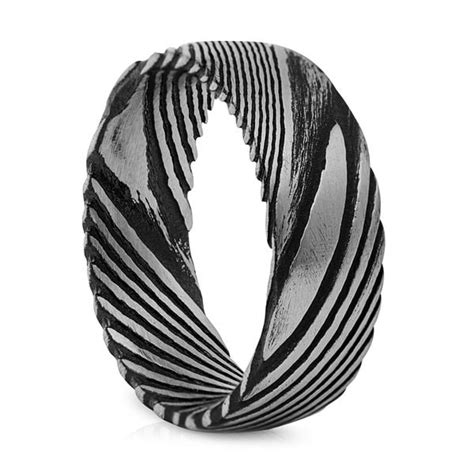 Twilight Forge Epic 8mm Damascus Mens Wedding Ring Shiny Rock Polished