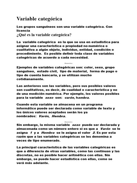 Variable Categórica Pdf Media Modo Estadísticas