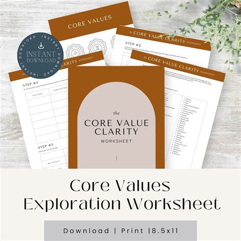 Values Exploration Worksheet Mental Health Values Journal Coaching