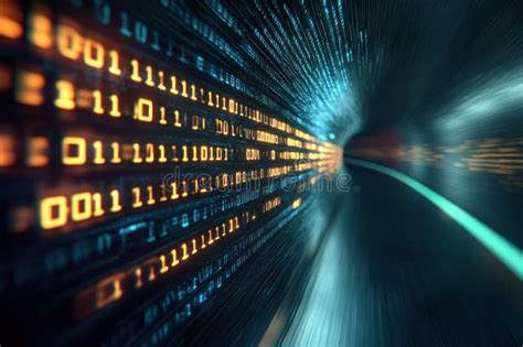 a dynamic digital tunnel filled with binary code creates futuristic