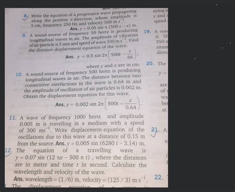 8 Write The Equation Of A Progressive Wave Propagating Along The Positiv