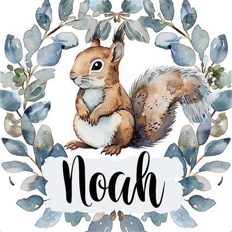 Premium Photo Watercolor Cute Sitting Squirrel Forest Leaves Around