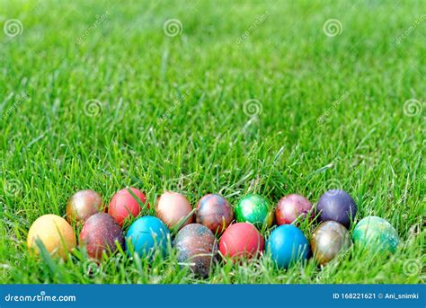 Colourful Easter Eggs On Grass Stock Image Image Of Design Sunny