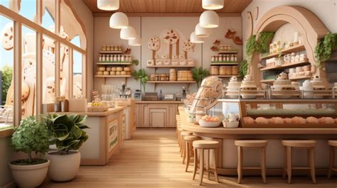 A Cozy Bakery Interior With Pastries And Plants Premium Ai Generated Image