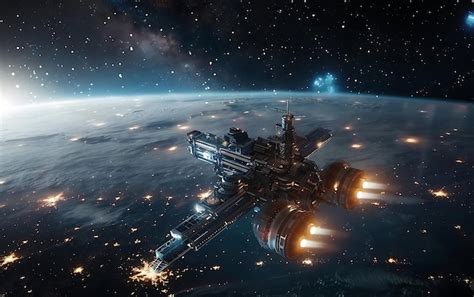 International Space Station orbiting the Earth in outer space 3D rendering | Premium AI ...