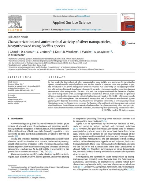 Characterization And Antimicrobial Activity Of Silver Nanoparticles