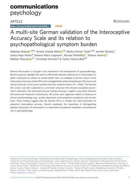 Pdf A Multi Site German Validation Of The Interoceptive Accuracy