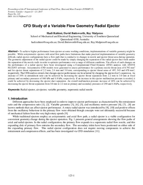 Pdf Cfd Study Of A Variable Flow Geometry Radial Ejector