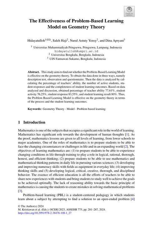 Pdf The Effectiveness Of Problem Based Learning Model On Geometry Theory