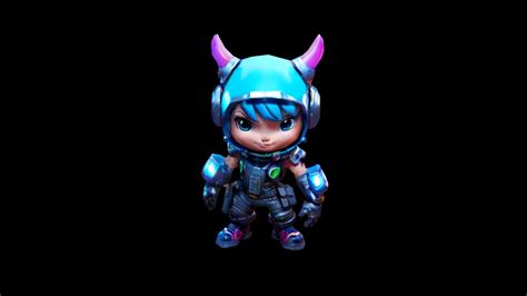 Chibi Robot With Purple Horns And Futuristic Ge Download Free 3d