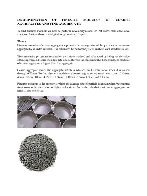 Determination Of Fineness Modulus Of Coarse Aggregates And Fine