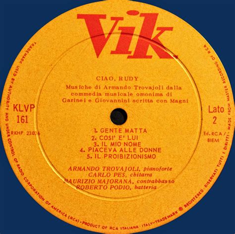 Jazz From Italy Armando Trovajoli Suona Ciao Rudy 1967