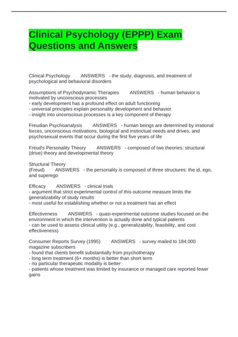 Clinical Psychology Eppp Exam Questions And Answers Eppp Stuvia Us