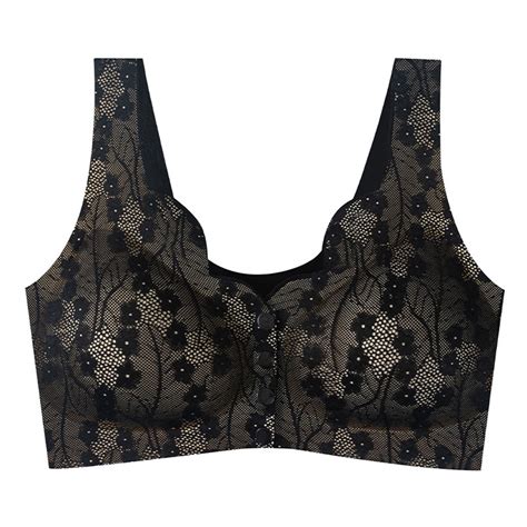 Bigersell Lace Bralette 4 Snaps Bras For Senior Women Front Snap