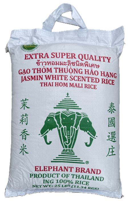 Three Head Elephant White Jasmine Rice 25lbs Bag