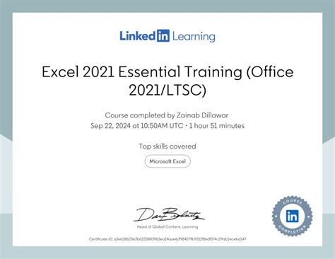 Zainab Dillawar On Linkedin Certificate Of Completion