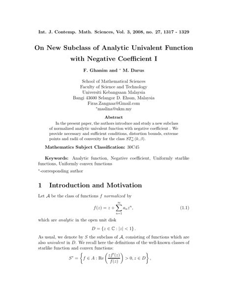 Pdf On New Subclass Of Analytic Univalent Function With Negative
