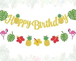 Hawaiian Happy Birthday Banner Glitter Luau Birthday Party