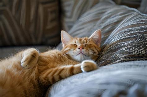Adorable Cat Lounging On A Couch Ai Generated Stock Illustration