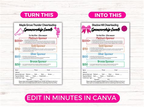 Editable Cheer Sponsorship Levels Flyer Template Cheerleading
