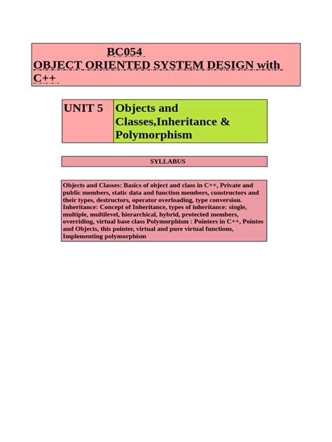 Object Oriented System Design Unit V Pdf
