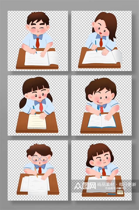 卡通手绘考试学习复习辅导场景插画元素素材下载 众图网