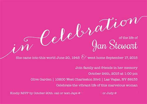 Celebration Of Life Wording Examples Printable Templates