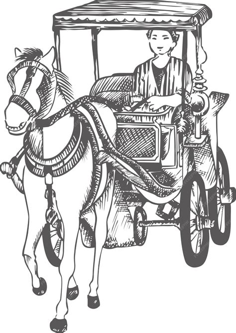 Premium Vector Vector Sketch Line Delman Or Carriage Indonesian Traditional Transportation
