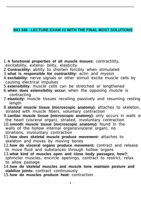 Bio 348 Lecture Exam 2 With The Final Most Solutions Bio 348