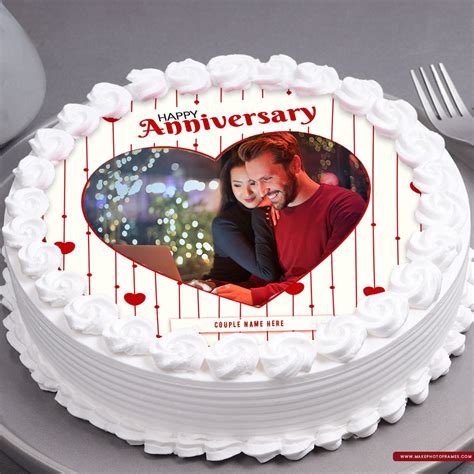 Romantic Anniversary Cake With Name And Photo Edit