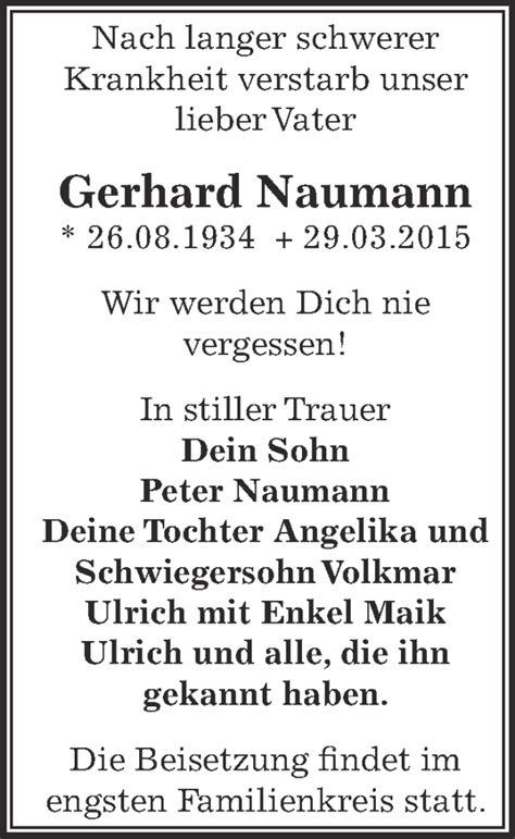 Traueranzeigen Von Gerhard Naumann Abschied Nehmen De