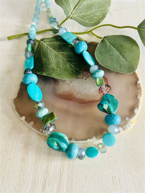 Blue Shell Beaded Necklace Womens Beach Tropical Necklace Etsy