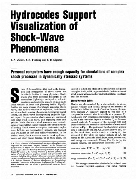 Hydrocodes Support Visualization Of Shock‐wave Phenomena Computer In Physics Aip Publishing