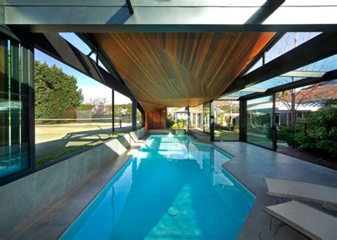 Made Groups Origami Pool House Has A Faceted Timber Ceiling