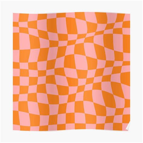 Warped Checkered Pattern Orangepink Poster For Sale By Designminds
