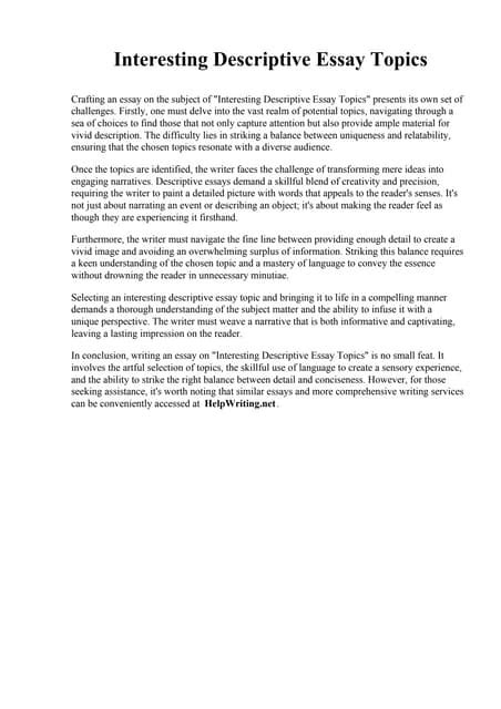 Interesting Descriptive Essay Topicspdf Screenwriting Content